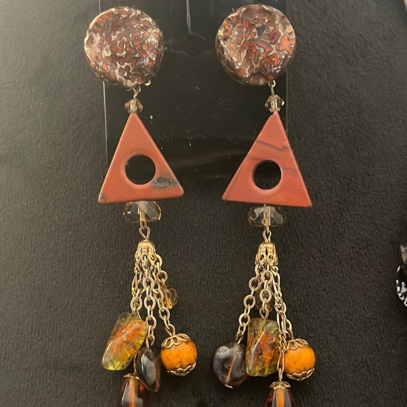Vintage | Jewelry | Rust And Yellow Retro Clip Earrings | Poshmark